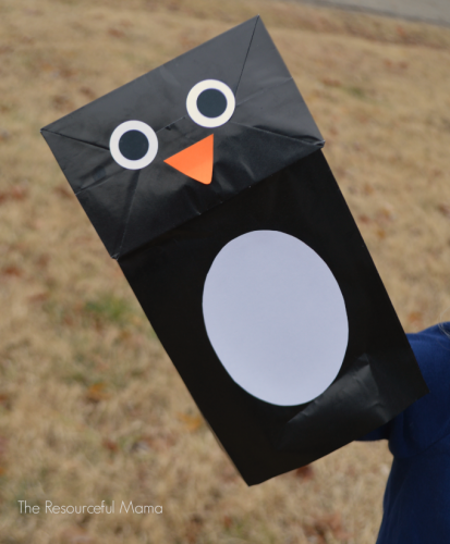 Paper Bag Penguin Puppet - The Resourceful Mama