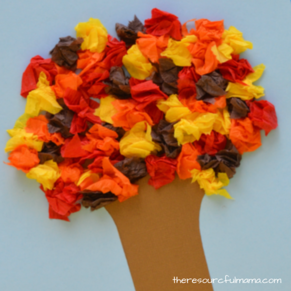 crepe paper fall tree square - The Resourceful Mama