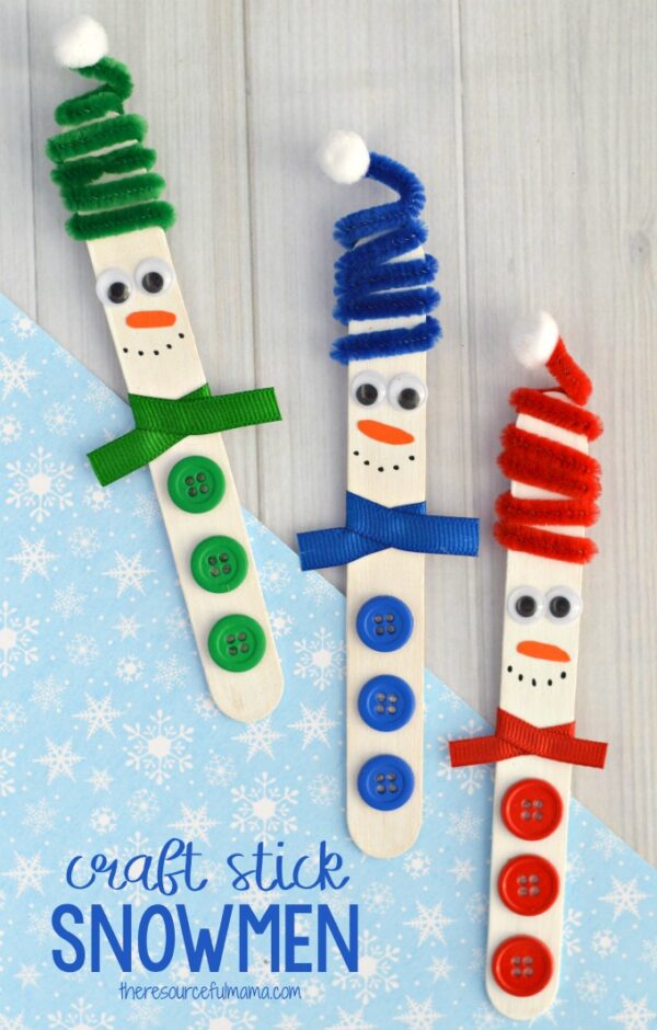 Craft Stick Snowman Craft - The Resourceful Mama