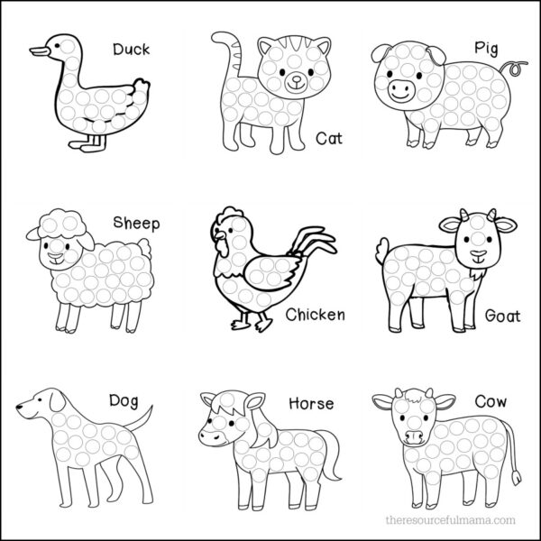 Farm Animals Dot Activity Printables - The Resourceful Mama